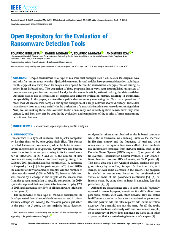 (PDF) Open Repository for the Evaluation of Ransomware Detection Tools