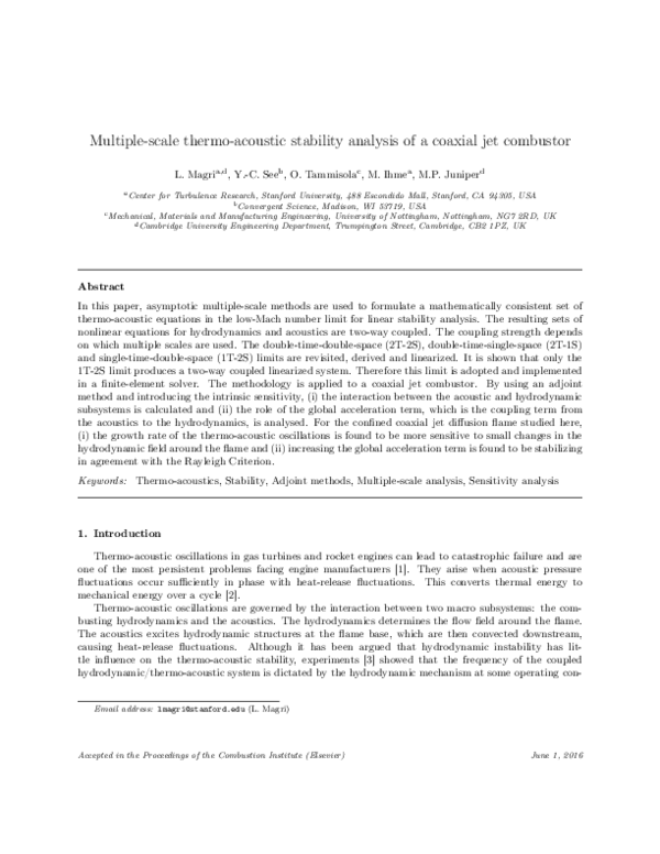 (PDF) Multiple-scale thermo-acoustic stability analysis of a coaxial jet combustor