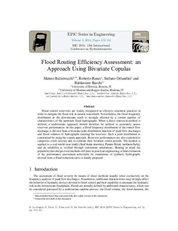 (PDF) Flood Routing Efficiency Assessment: an Approach Using Bivariate ...