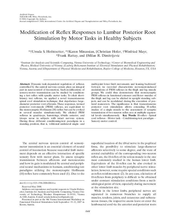 (PDF) Modification of Reflex Responses to Lumbar Posterior Root ...