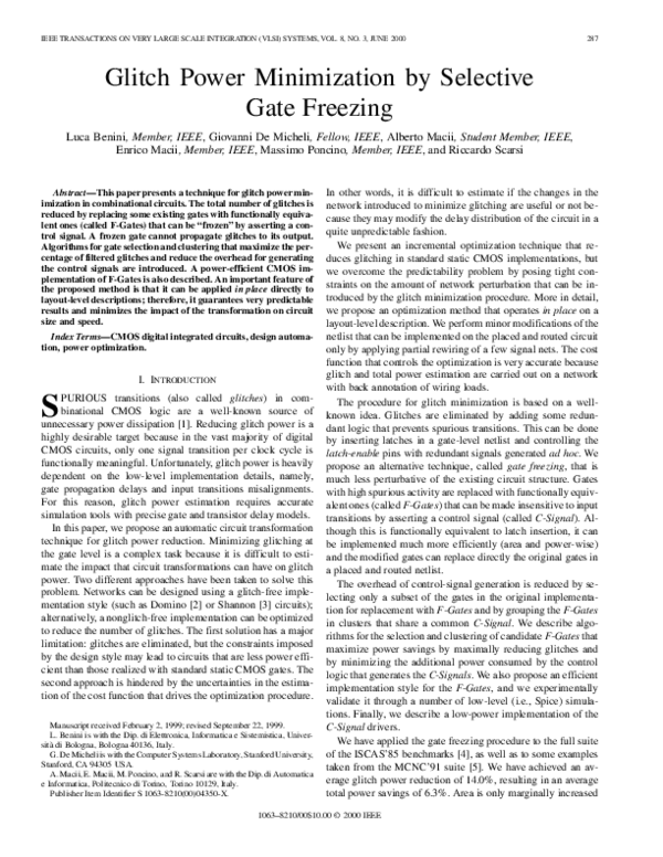 (PDF) Glitch power minimization by selective gate freezing