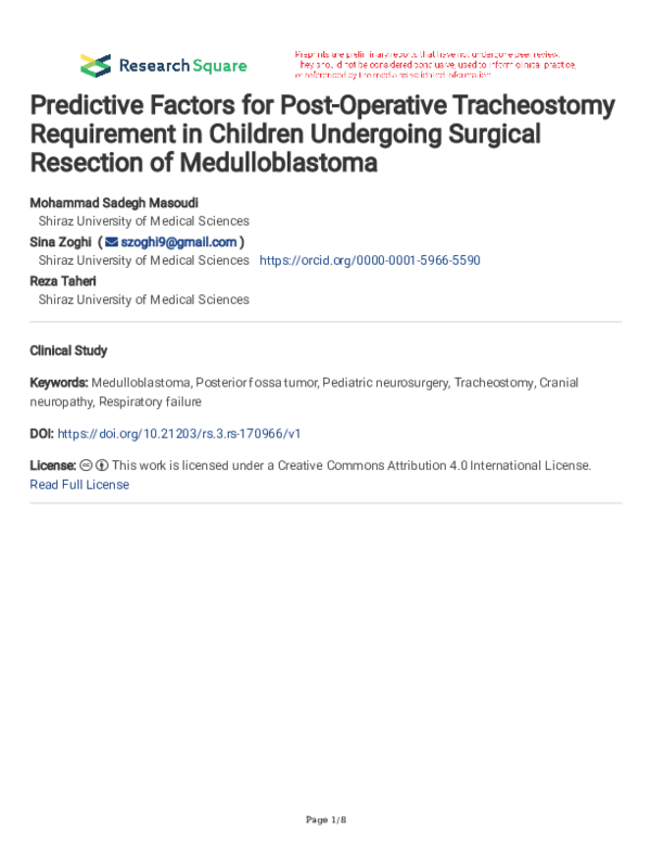 (PDF) Predictive Factors for Post-Operative Tracheostomy Requirement in ...