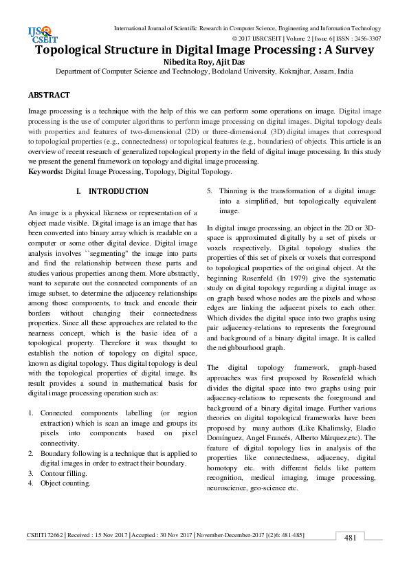 (PDF) Topological Structure in Digital Image Processing : A Survey
