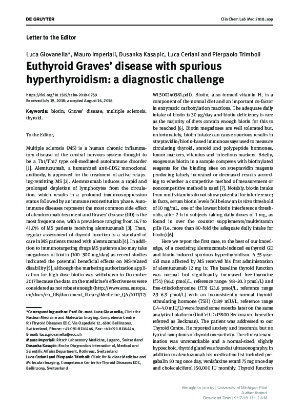(PDF) Euthyroid Graves’ disease with spurious hyperthyroidism: a ...