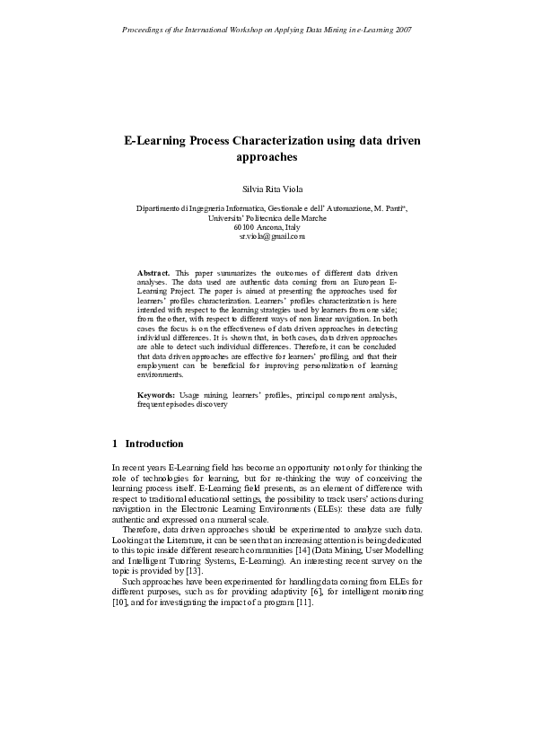 (PDF) E-Learning Process Characterization using data driven approaches