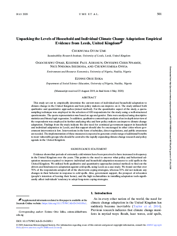 (PDF) Unpacking the Levels of Household and Individual Climate Change ...