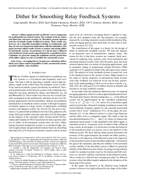 (PDF) Dither for smoothing relay feedback systems