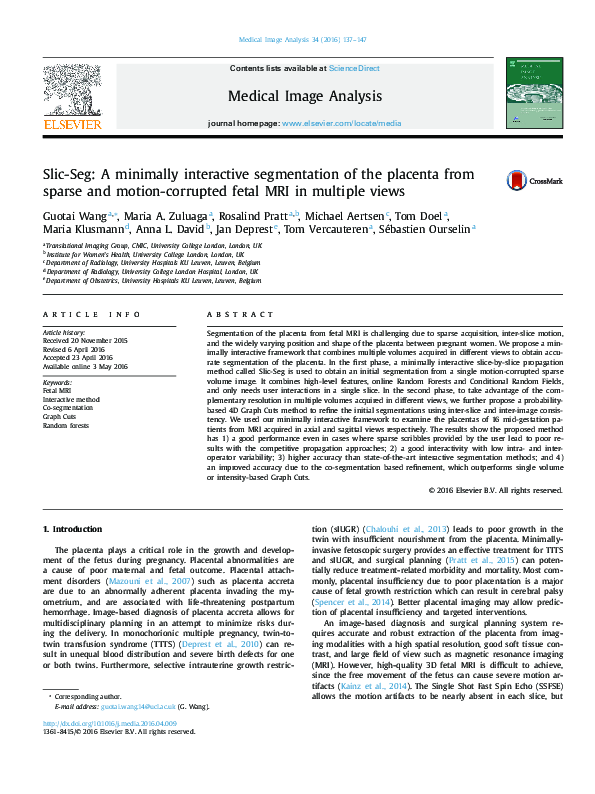 (PDF) Slic-Seg: A minimally interactive segmentation of the placenta from sparse and motion ...