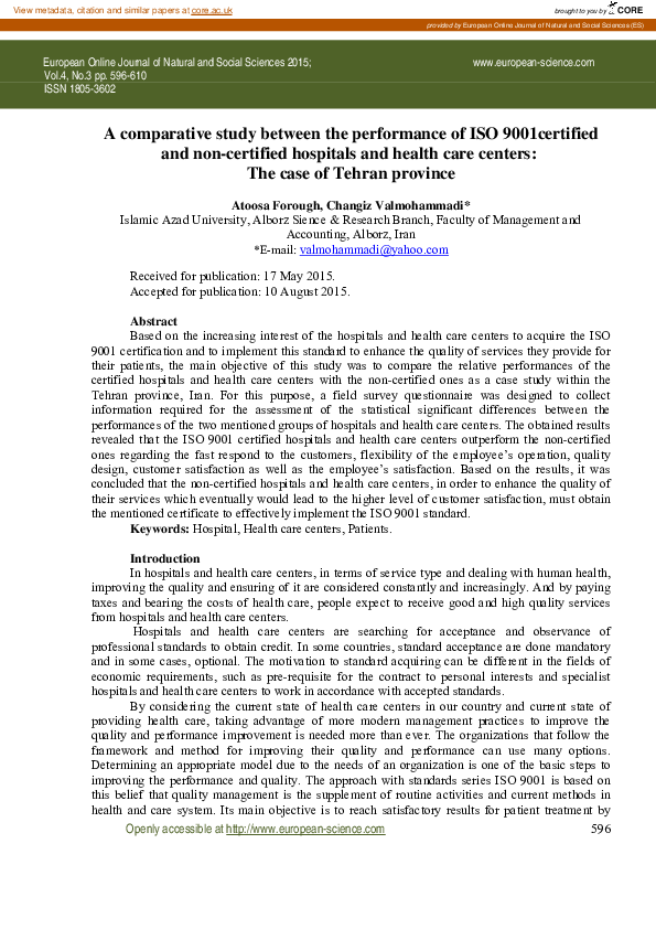 (PDF) A Comparative Study between the Performance of ISO 9001Certified ...