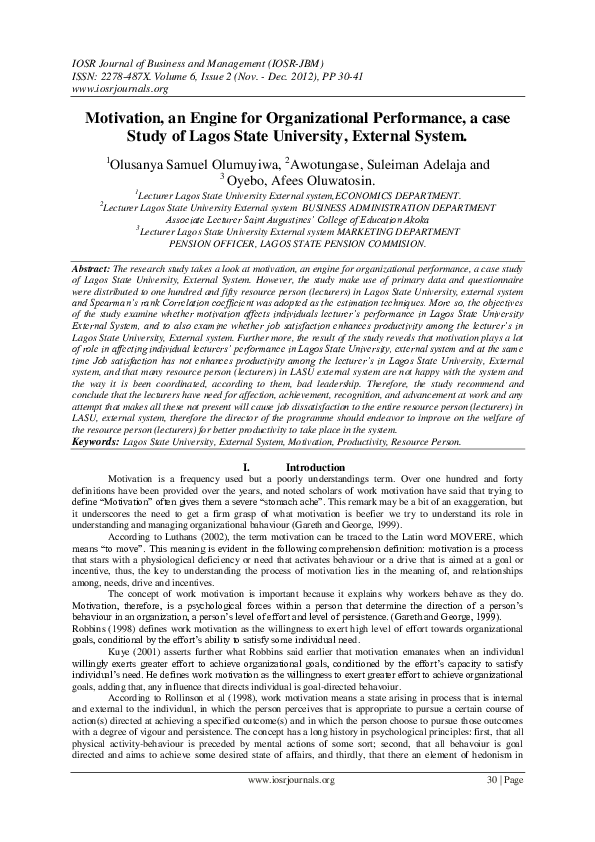 (PDF) Motivation, an Engine for Organizational Performance, a case ...