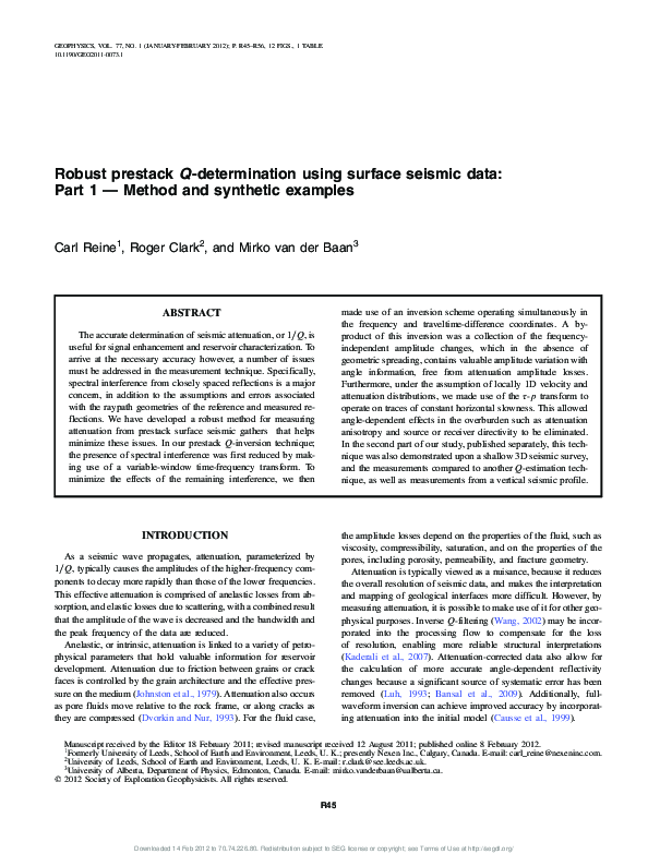Pdf Robust Prestack Q Determination Using Surface Seismic Data Part 1 — Method And Synthetic