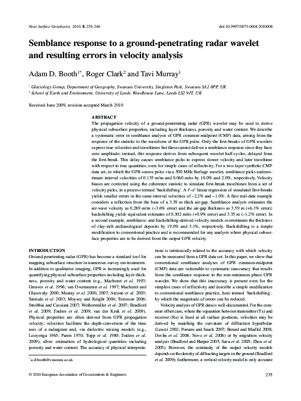 (PDF) Semblance response to a ground-penetrating radar wavelet and ...