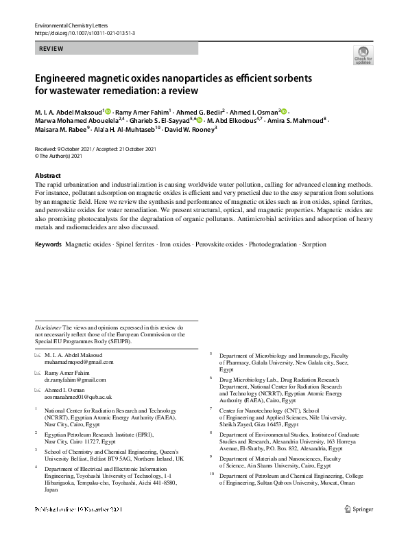 (PDF) Engineered magnetic oxides nanoparticles as efficient sorbents ...