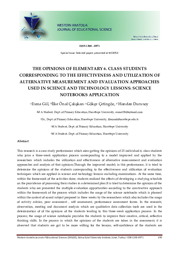 (PDF) The Opinions of Elementary 6. Class Students Corresponding to the ...