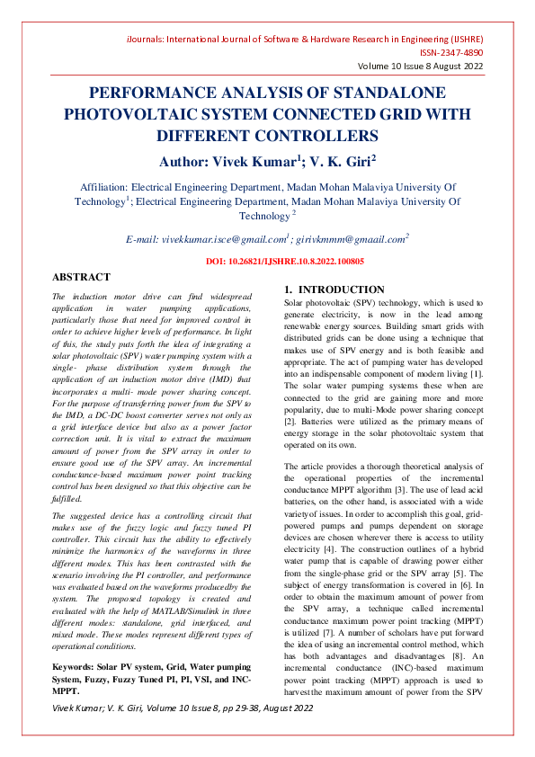 (PDF) PERFORMANCE ANALYSIS OF STANDALONE PHOTOVOLTAIC SYSTEM CONNECTED GRID WITH DIFFERENT ...