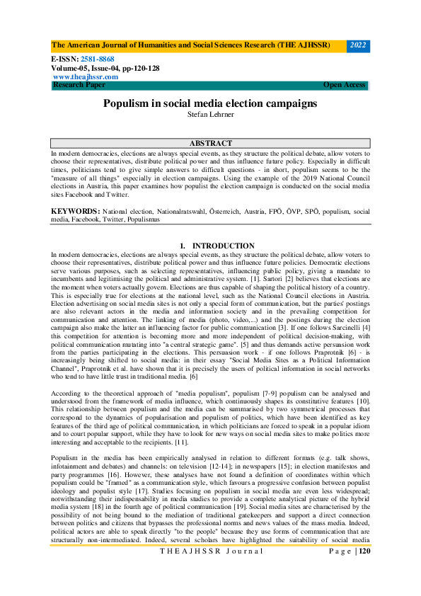 (PDF) Populism in social media election campaigns