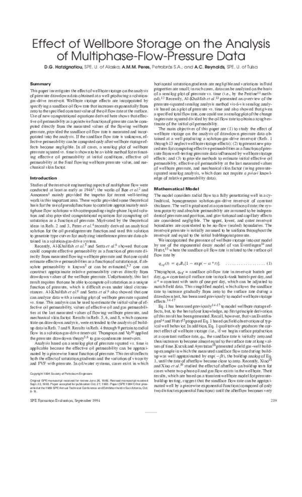 (PDF) Effect of Wellbore Storage on the Analysis of Multiphase Flow Pressure Data