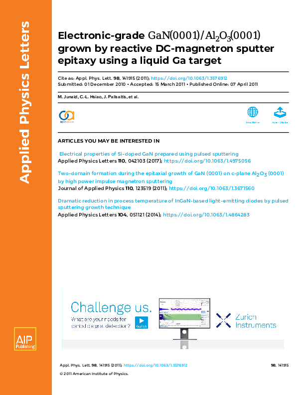 (PDF) Electronic-grade GaN(0001)/Al2O3(0001) grown by reactive DC ...