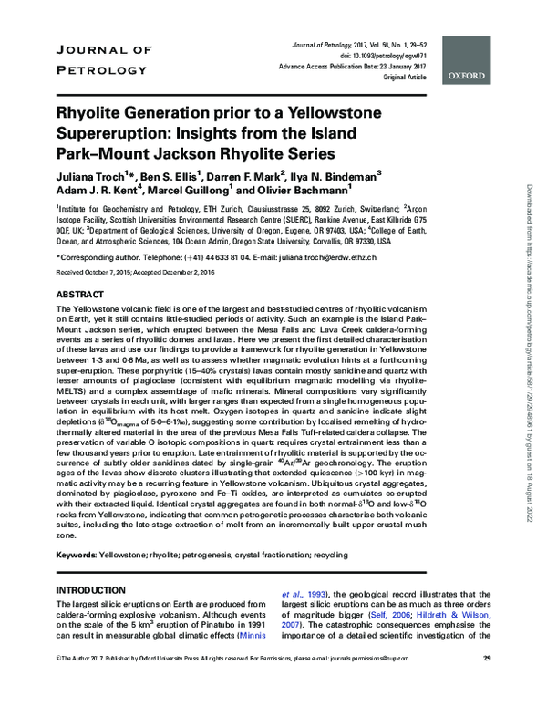 (PDF) Rhyolite Generation prior to a Yellowstone Supereruption ...