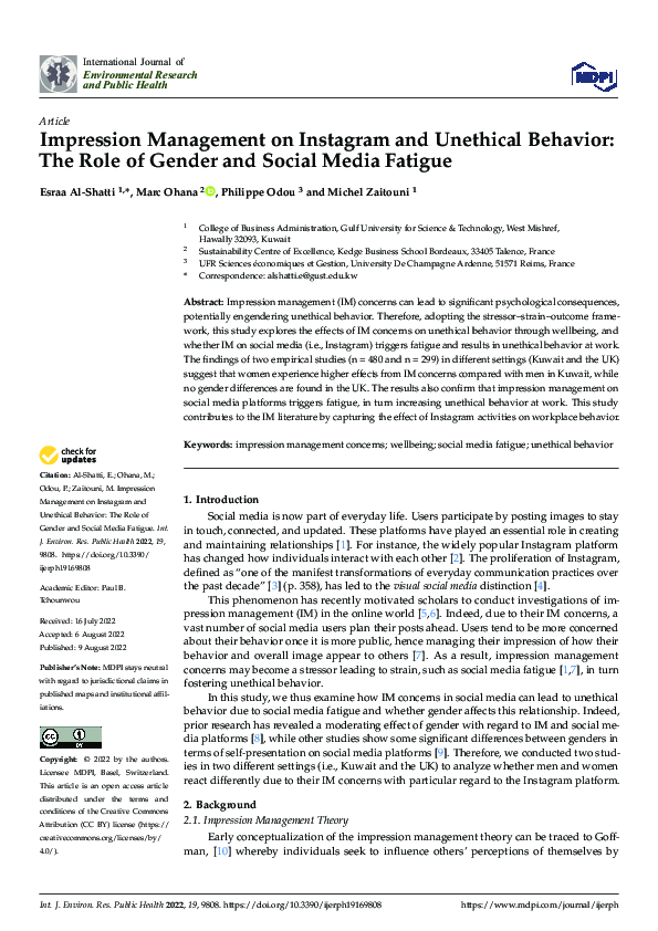 (PDF) Impression Management on Instagram and Unethical Behavior: The ...
