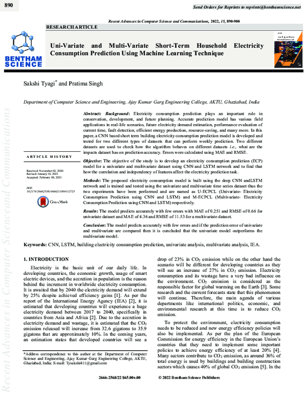 (PDF) Uni-Variate and Multi-Variate Short-Term Household Electricity Consumption Prediction ...