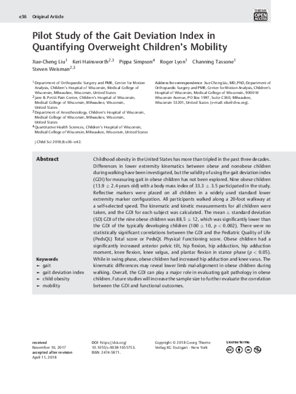 (PDF) Pilot Study of the Gait Deviation Index in Quantifying Overweight Children's Mobility