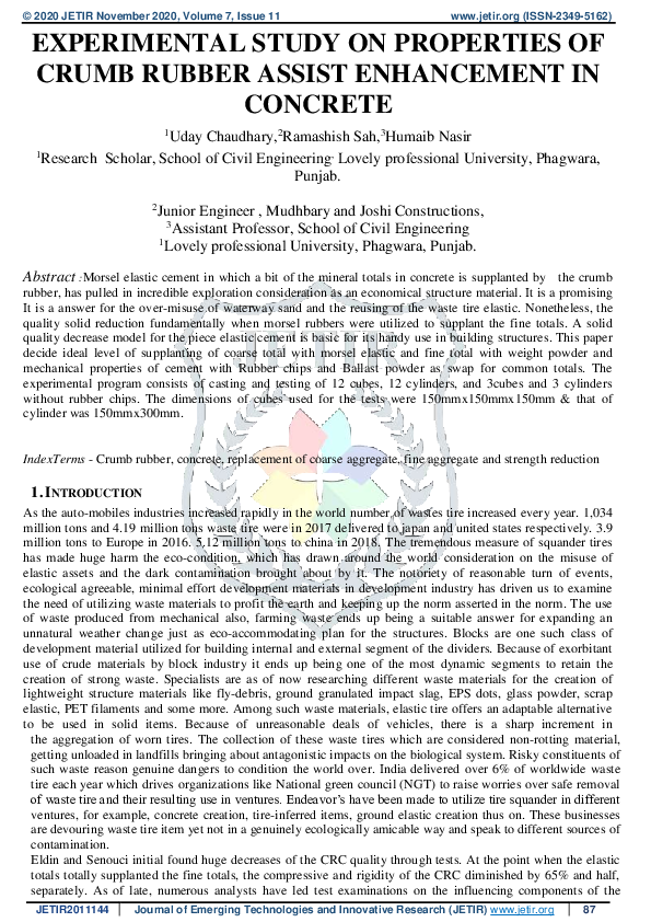 (PDF) Experimental Study on Properties of Crumb Rubber Assist ...