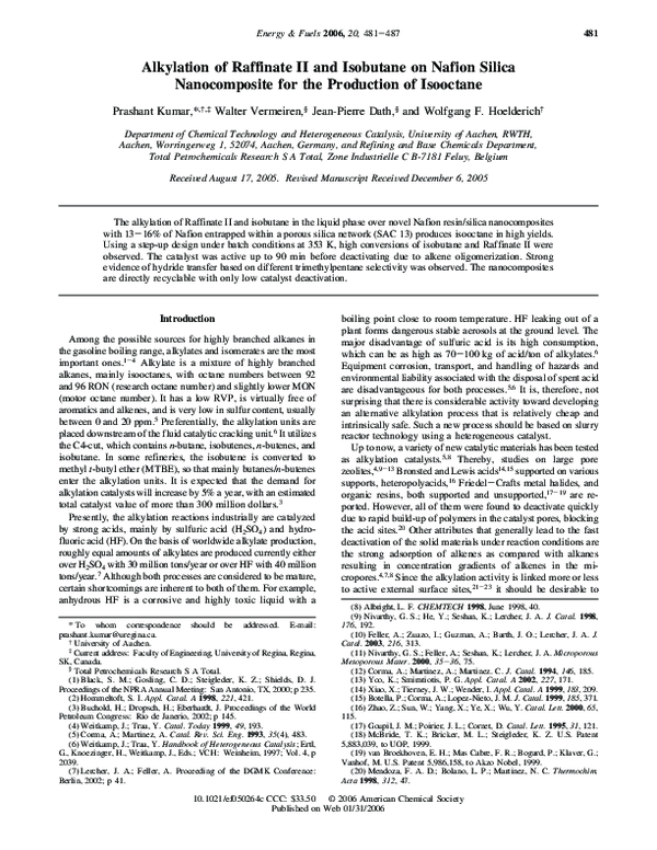 (PDF) Alkylation of Raffinate II and Isobutane on Nafion Silica ...