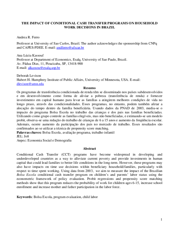 (PDF) The impact of conditional cash transfer programs on household ...