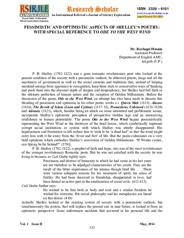 (PDF) Pessimistic and Optimistic Aspects of Shelley's Poetry: With ...