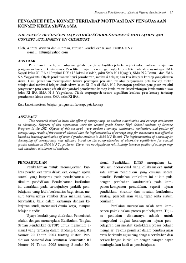 (PDF) Pengaruh Peta Konsep Terhadap Motivasi dan Penguasaan Konsep Kimia Siswa SMA