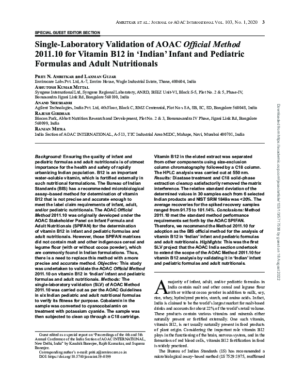 (PDF) Single-Laboratory Validation of AOAC Official Method 2011.10 for ...