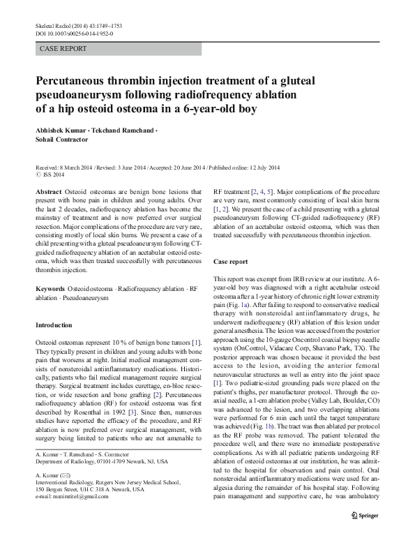 (PDF) Percutaneous Thrombin Injection Treatment of a Profunda Femoris ...