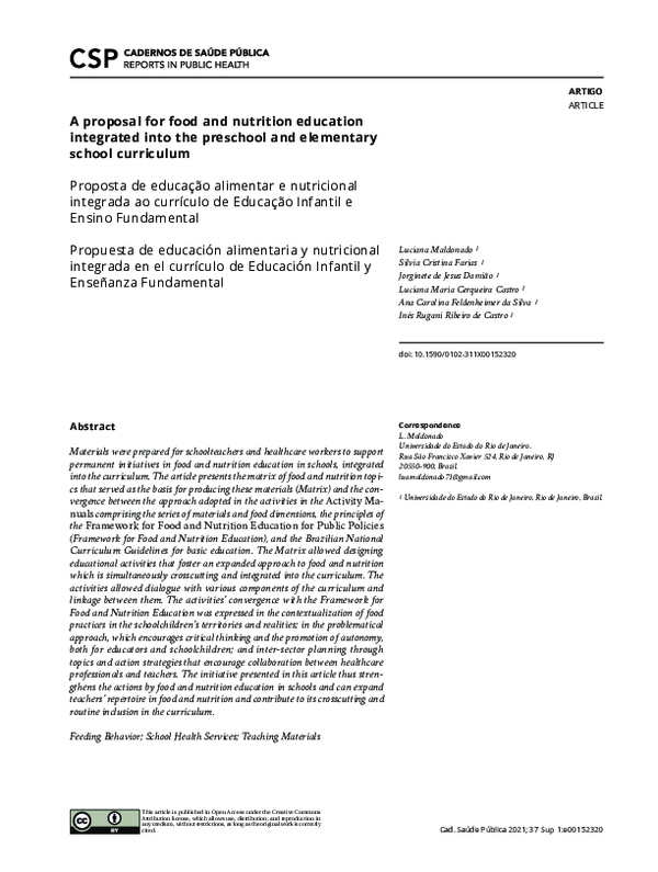 (PDF) A proposal for food and nutrition education integrated into the ...
