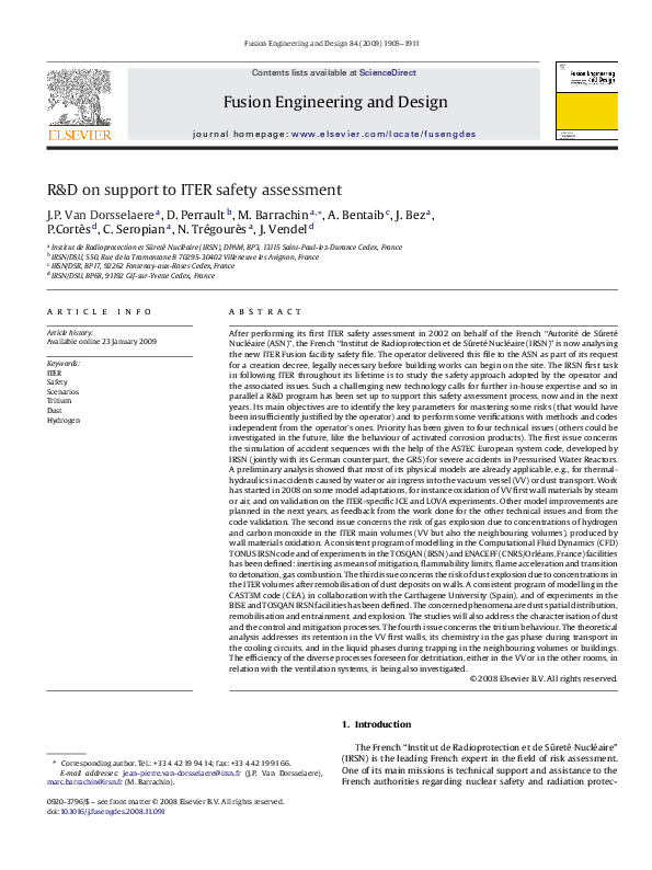 (PDF) R&D on support to ITER safety assessment