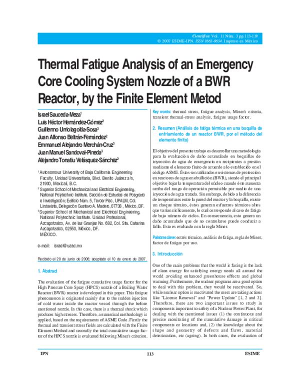 (PDF) Thermal Fatigue Analysis of an Emergency Core Cooling System ...