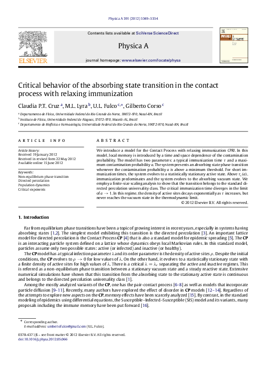 (PDF) Critical behavior of the absorbing state transition in the contact process with relaxing ...