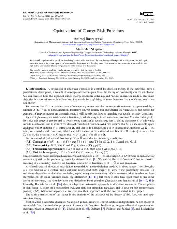 Pdf Optimization Of Convex Risk Functions
