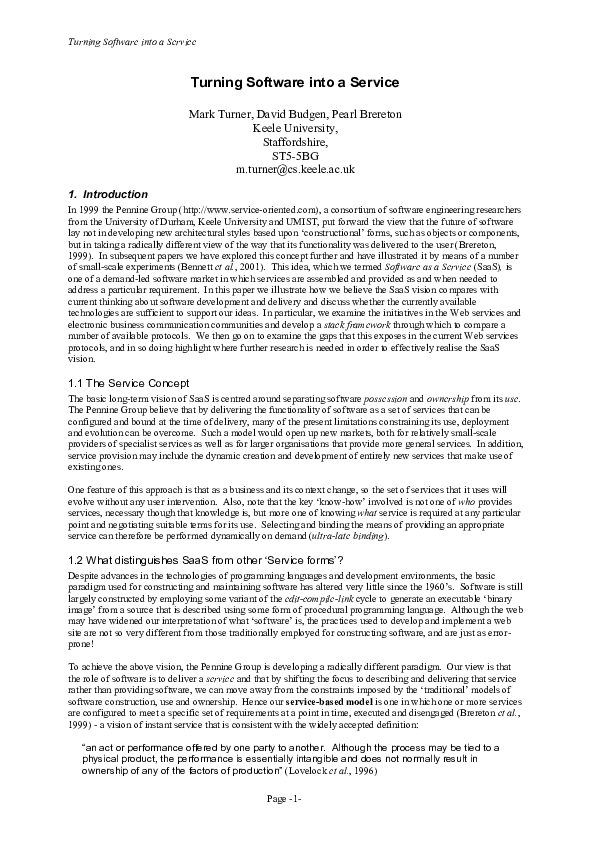 (PDF) Turning software into a service