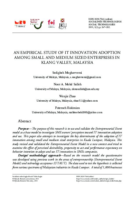 (PDF) An Empirical Study of IT Innovation Adoption Among Small and Medium Sized Enterprises in ...