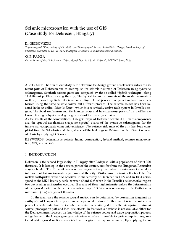 (PDF) Seismic microzonation with the use of GIS - Case study for ...
