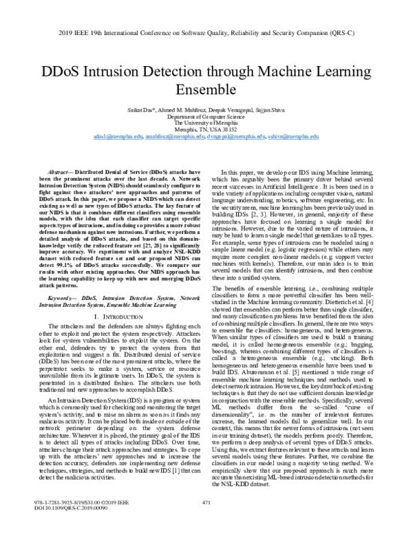Ddos Intrusion Detection Through Machine Learning Ensemble