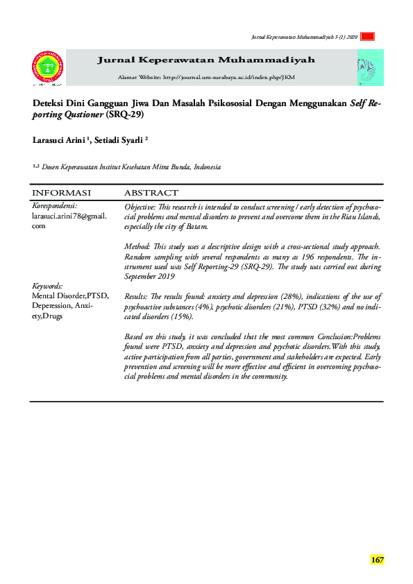 (PDF) Deteksi Dini Gangguan Jiwa Dan Masalah Psikososial Dengan Menggunakan Self Reporting ...