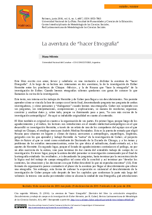 (PDF) La aventura de "hacer Etnografía