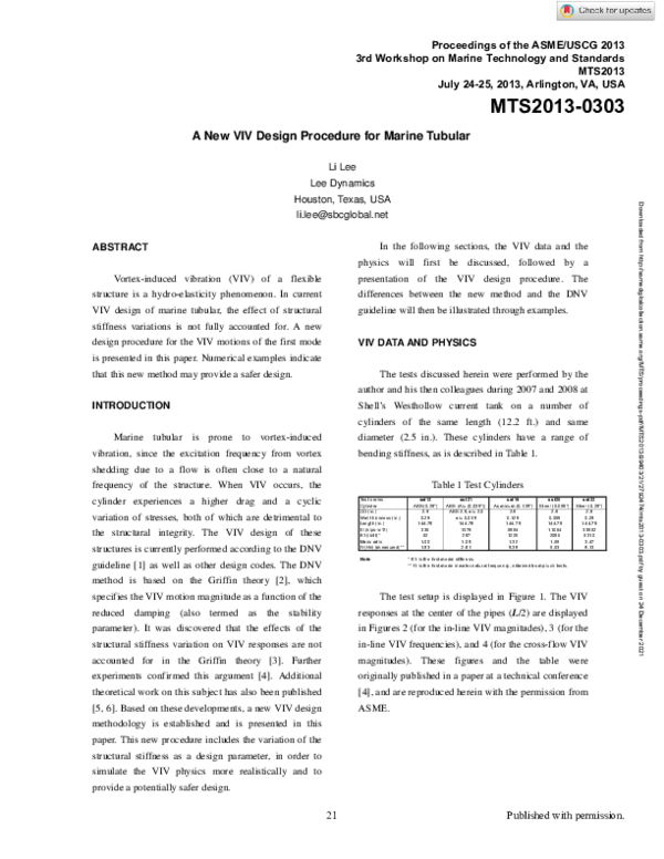 (PDF) A New VIV Design Procedure for Marine Tubular