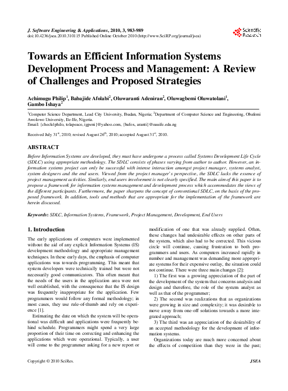 (PDF) Towards an Efficient Information Systems Development Process and ...