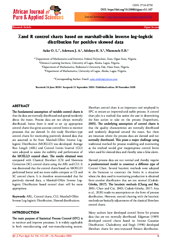 (PDF) X̅ and R control charts based on marshall-olkin inverse log ...