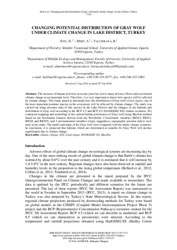 (PDF) Changing Potential Distribution of Gray Wolf Under Climate Change ...