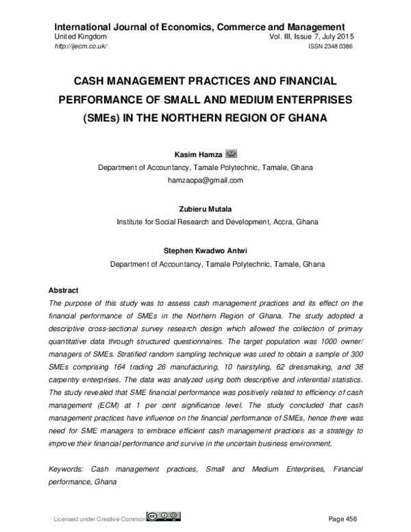 (PDF) Cash Management Practices and Financial Performance of Small and ...