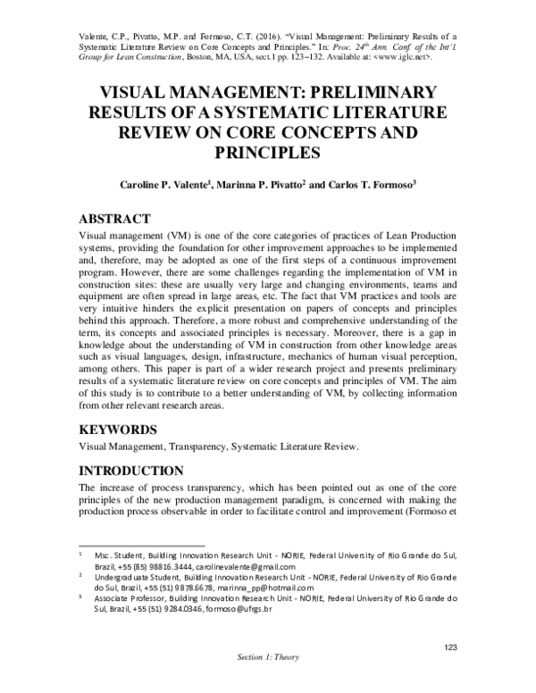(PDF) Visual Management: Preliminary Results of a Systematic Literature ...